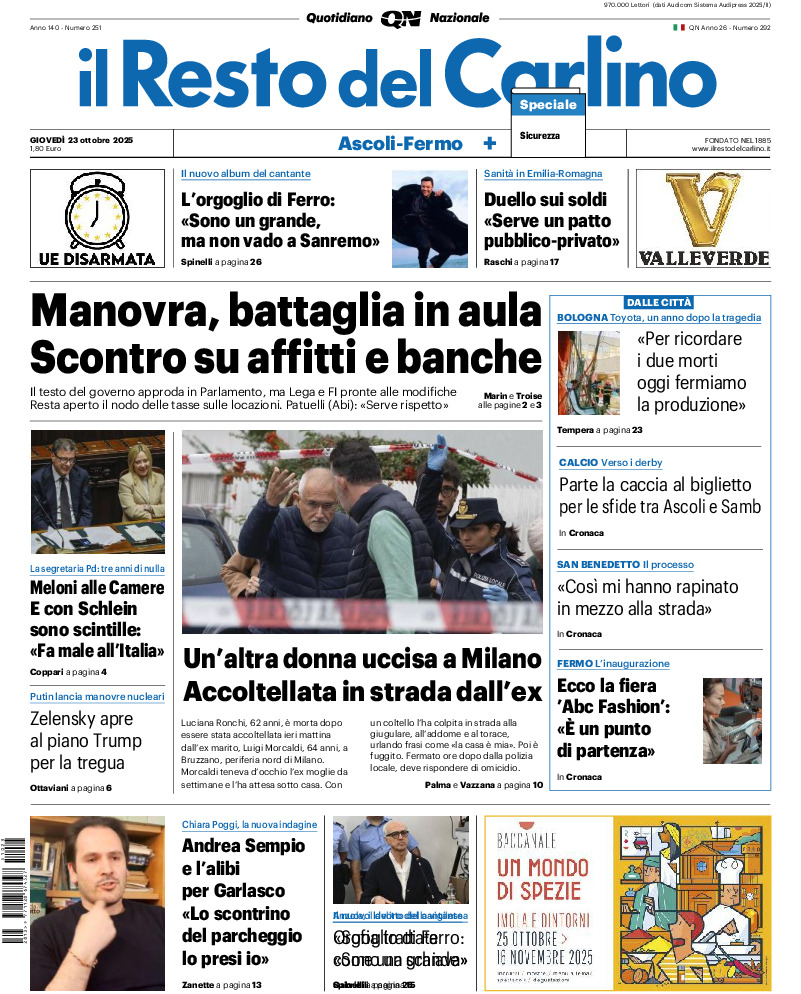 Il Resto del Carlino - Prima Pagina di Ascoli