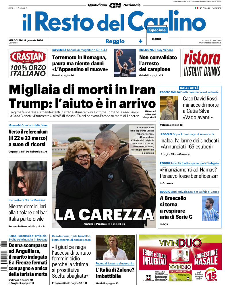 Il Resto del Carlino - Prima Pagina di oggi, Edizione Rimini di martedi ...